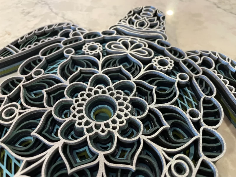 Aqua Painted 6-Layer Turtle Mandala - Encinitas 3D
