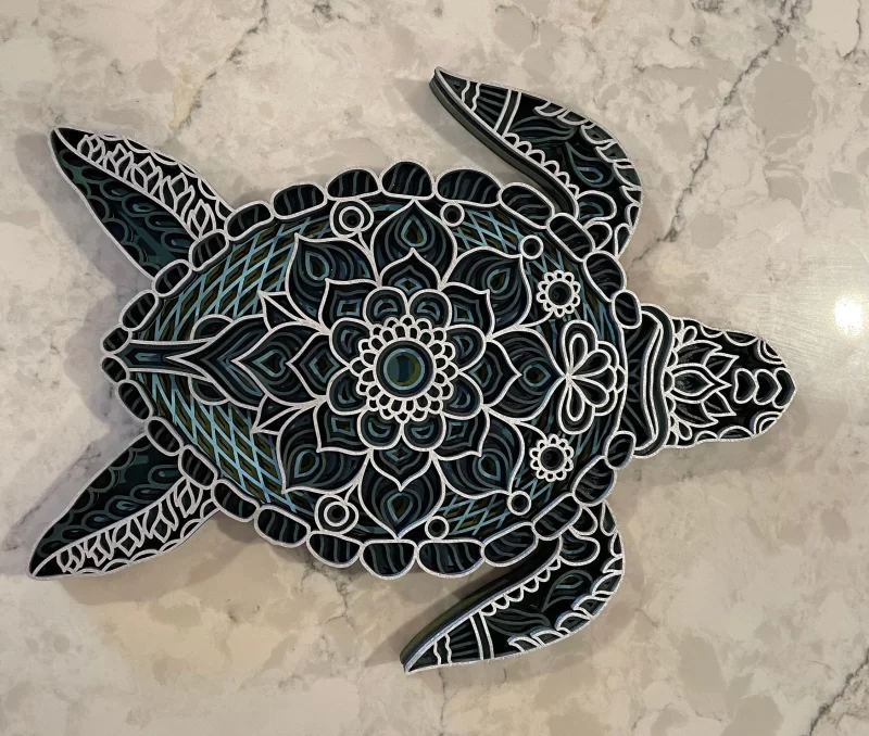 Aqua Painted 6-Layer Turtle Mandala - Encinitas 3D